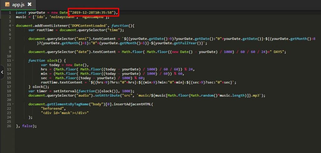 Share code web đếm ngày yêu cực đẹp - An Trần Digital